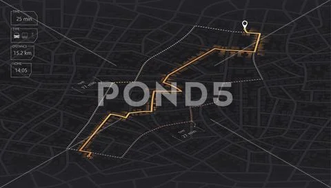 Gps map navigation to own house. View from above the map buildings ...