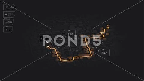 Gps map navigation to own house. View from above the map buildings ...