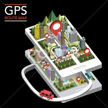 GPS route map flat 3d isometric infographic: Graphic #49877749