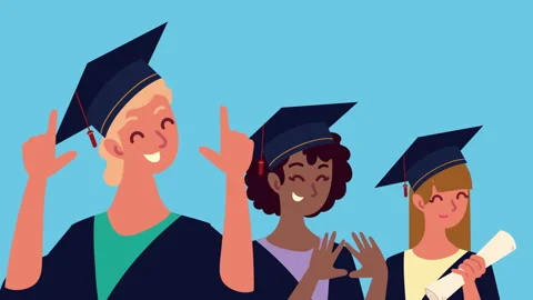 graduation animation with girls graduate... | Stock Video | Pond5