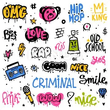 Graffiti Elements as Street Wall Painting Art Vector Set Illustration ...