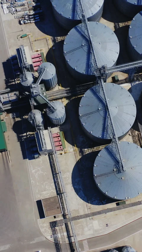 Grain elevator. Top view of steel contai... | Stock Video | Pond5