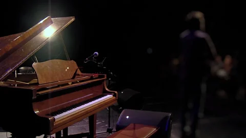 Grand Piano and Mic on Stage, Piano Conc... | Stock Video | Pond5