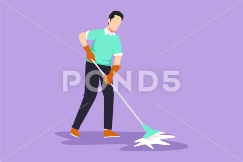 Graphic flat design drawing active man mopping floor in uniform ...