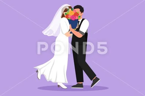 Graphic flat design drawing of cute married couple hugging and kissing ...