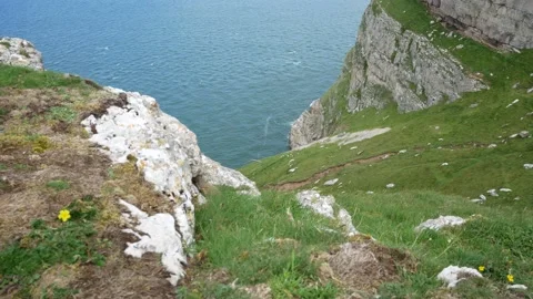 Grassy rocky Great Orme cliff windy edge... | Stock Video | Pond5