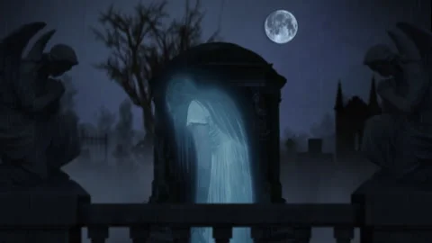 Graveyard, cemetery. Ghost stands in the... | Stock Video | Pond5