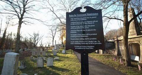 Graveyard Rules sign at entrance of ceme... | Stock Video | Pond5