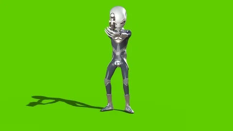 Gray Alien with Uniform Gun 4K Alpha Mat... | Stock Video | Pond5