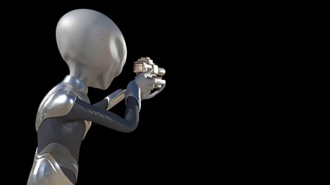 Gray Alien with Uniform Shoot Gun 4K Alp... | Stock Video | Pond5