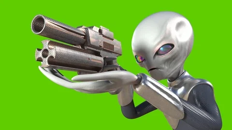 Gray Alien with Uniform Shoot Gun 4K Gre... | Stock Video | Pond5