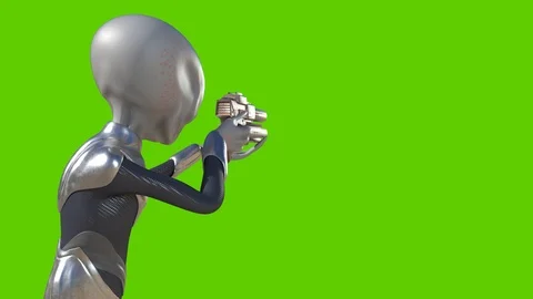 Gray Alien with Uniform Shoot Gun 4K Gre... | Stock Video | Pond5