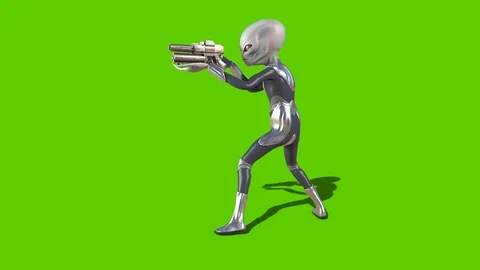 Gray Alien with Uniform Shoot Gun 4K Gre... | Stock Video | Pond5