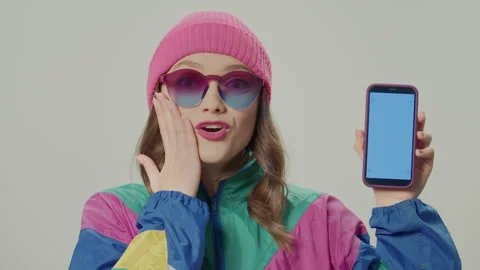 Gray Screen. Shocked Girl of '80-'90s St... | Stock Video | Pond5