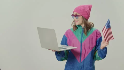 Gray Screen. Shocked Girl of '80-'90s St... | Stock Video | Pond5