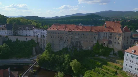 Great aerial top view flight Krumlov Ces... | Stock Video | Pond5
