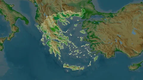 Greece map - zoom. Regions. Physical. | Stock Video | Pond5