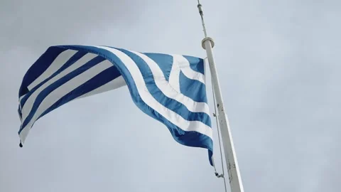 Greek flag waving on pole at ancient Acr... | Stock Video | Pond5