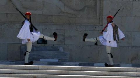 Greek soldiers Evzones marching Changing... | Stock Video | Pond5