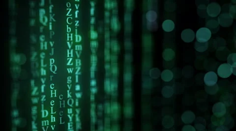 Green alphabet matrix rain on screen. Se... | Stock Video | Pond5