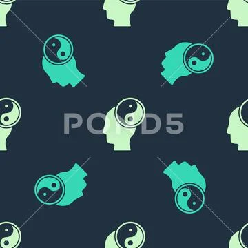 Green and beige Yin Yang symbol of harmony and balance icon isolated ...