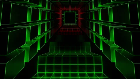 Green and Red Neon Cyberpunk Stairs Back... | Stock Video | Pond5