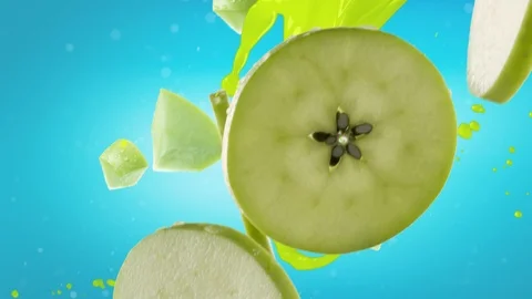 Green Apple with Slices Falling on Ice B... | Stock Video | Pond5