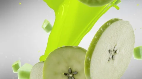 Green Apple with Slices Falling with Spl... | Stock Video | Pond5