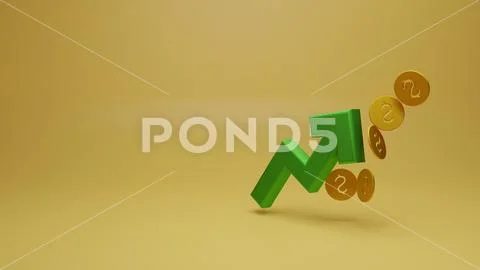 Green up arrow and gold coin to illustrate price increase, stock, profit, a..: Royalty Free ...