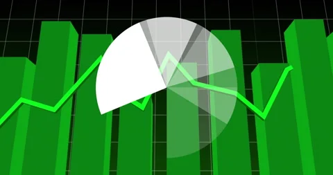 Green bar chart and line graph with pie ... | Stock Video | Pond5