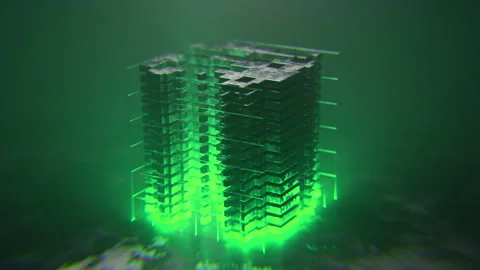Green block building transforms in a 3D ... | Stock Video | Pond5