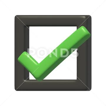 Green check mark in the black square icon sign virtual modern 3d render ...