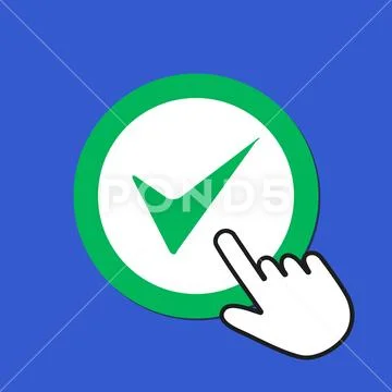 Green check mark icon. Accepting, agree concept. Hand Mouse Cursor ...