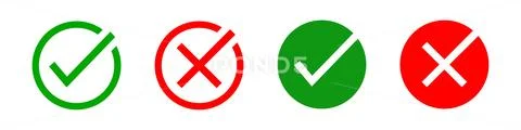 Green check mark, red cross mark icon. Positive and negative choice ...