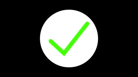 Green check mark a white circle on a bla... | Stock Video | Pond5