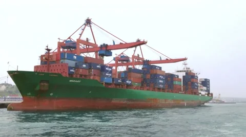 Green Container Ship 4k | Stock Video | Pond5