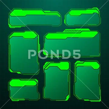 Green futuristic HUD, UI elements. Sci-fi user interface text boxes ...
