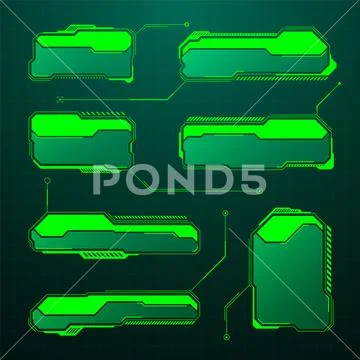 Green futuristic HUD, UI elements. Sci-fi user interface text boxes ...