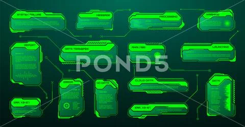 Green futuristic HUD, UI elements. Sci-fi user interface text boxes ...