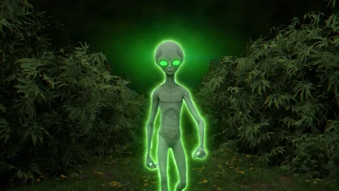 Green Glowing Alien Body Walking into Ca... | Stock Video | Pond5