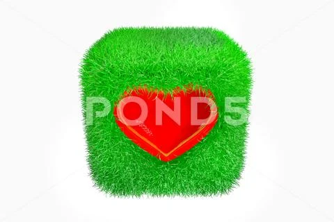 Green grass cube isolated on a white background. 3D rendering: Graphic ...