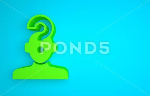 Green Human head with question mark icon isolated on blue background ...