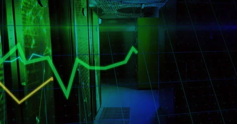 Green line graph animation over server r... | Stock Video | Pond5