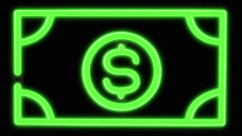 green neon dollar bill glowing on black ... | Stock Video | Pond5