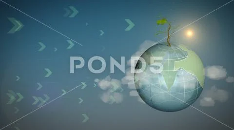 Green Planet Earth Globe with Growing Plant Background: Graphic #139677233