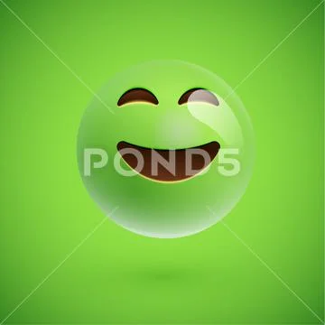 Green realistic emoticon smiley face, vector illustration ~ Clip Art ...