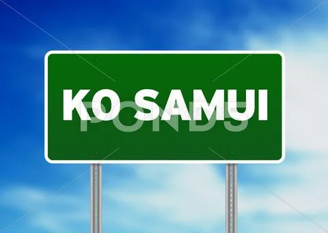 Green road sign - ko samui, thailand: Graphic #11690141