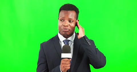 Green screen, black man reporter with mi... | Stock Video | Pond5