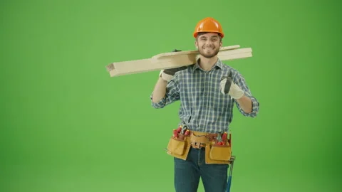 Green screen. Builder in a Hard Hat, Use... | Stock Video | Pond5