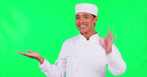 Green screen, chef and hand sign for ok,... | Stock Video | Pond5